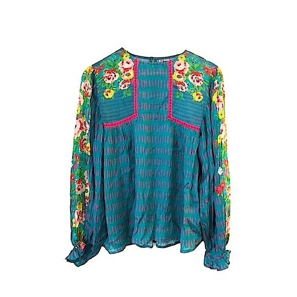 Anthropologie | Tops | Anthro Blank London Eclectic Peasant Blouse Teal ...